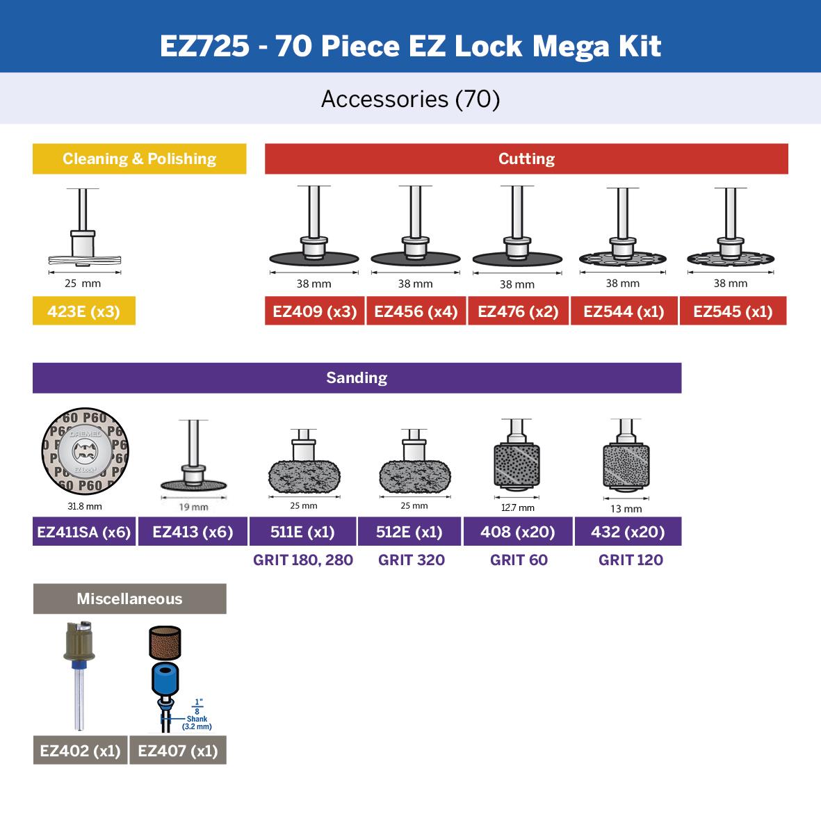 Dremel EZ725 2.615.E72.5AA 70pce EZ Lock Multipurpose Accessory Set